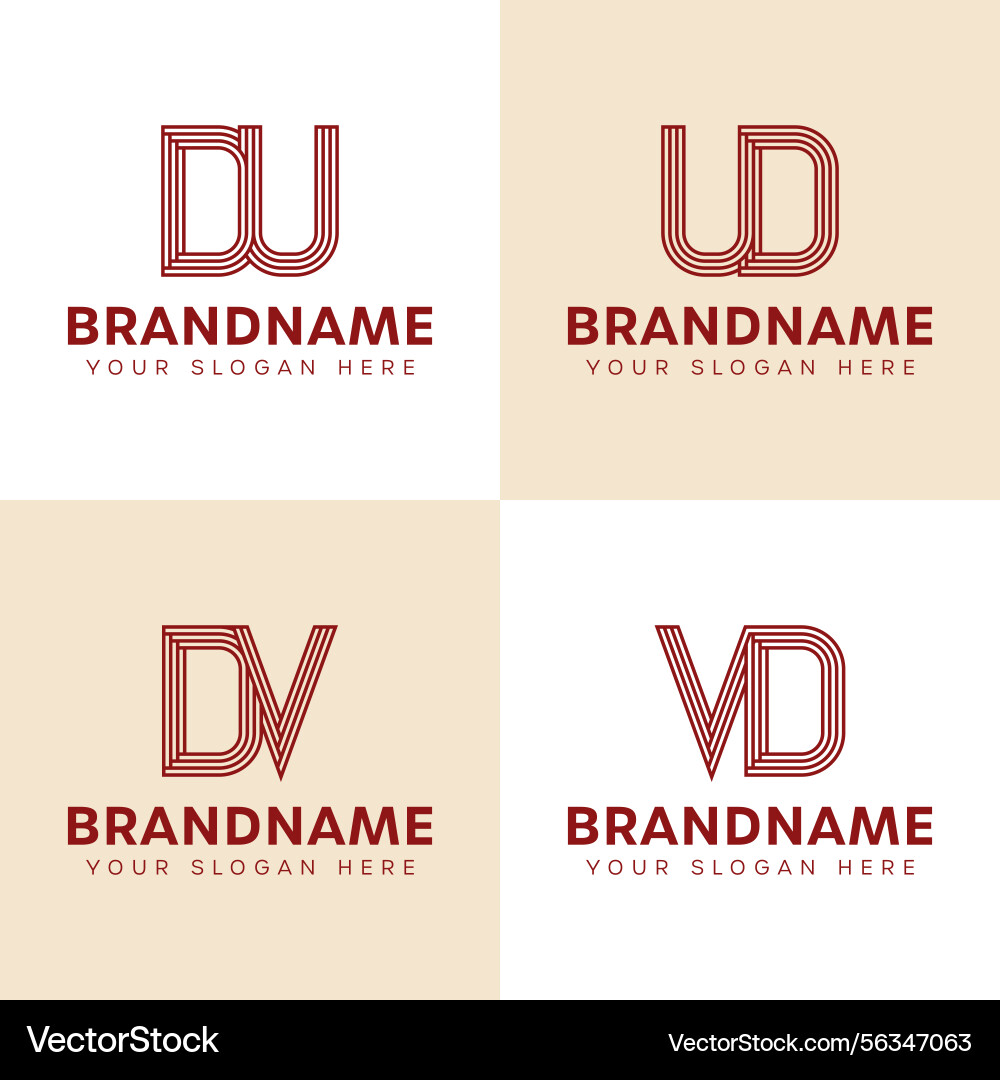 Letters du ud dv vd monogram logo set Royalty Free Vector
