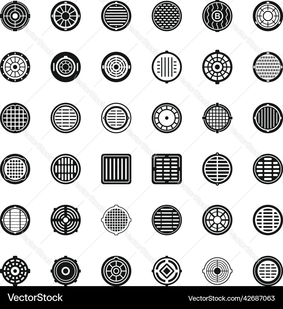 Manhole icons set simple canalization cap Vector Image