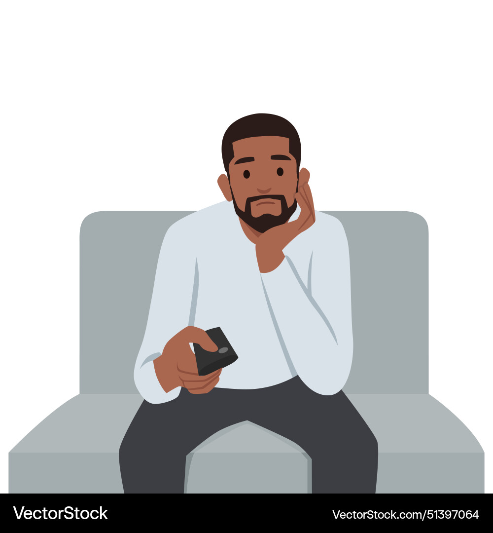 Bored man holding tv remote due to lack Royalty Free Vector