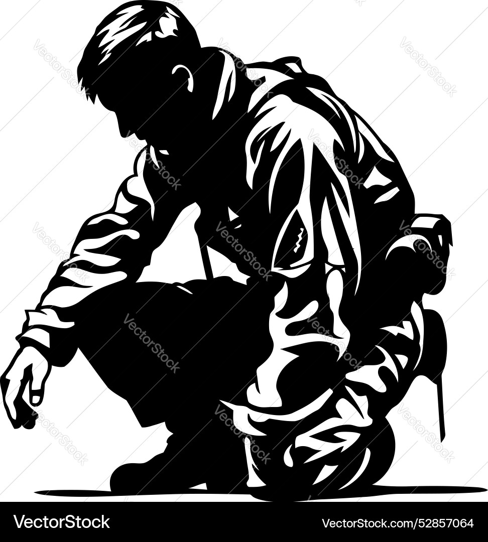 Duty devotion soldier kneel emblem brave tribute Vector Image