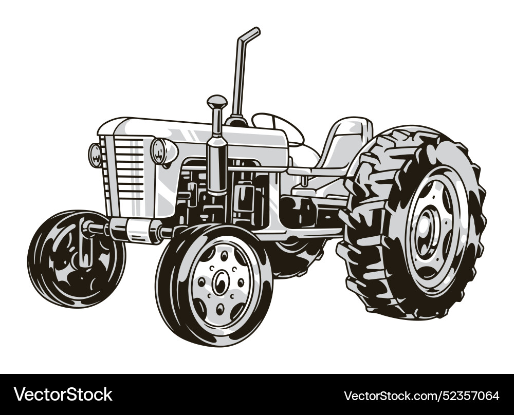 Farm tractor vintage emblem monochrome Royalty Free Vector