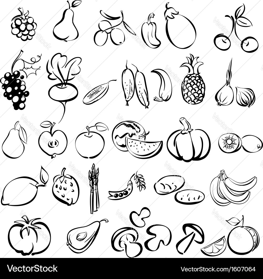 Fruits and vegetables icon set sketch Royalty Free Vector