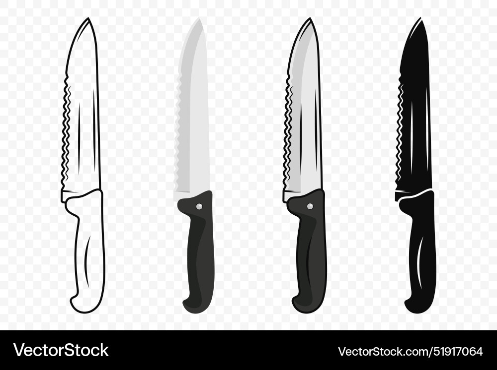 Kitchen knife icon set isolated various Royalty Free Vector