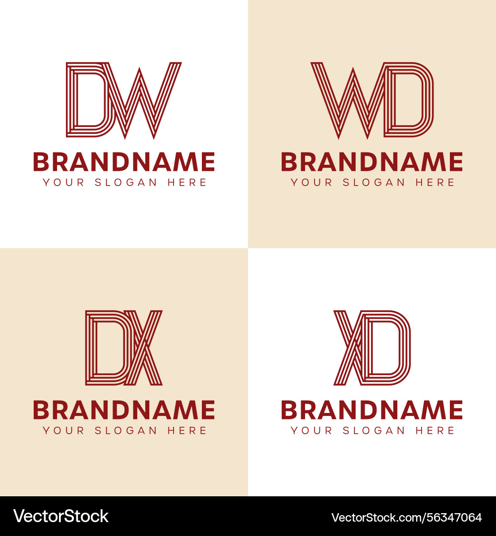 Letters dw wd dx xd monogram logo set for Vector Image