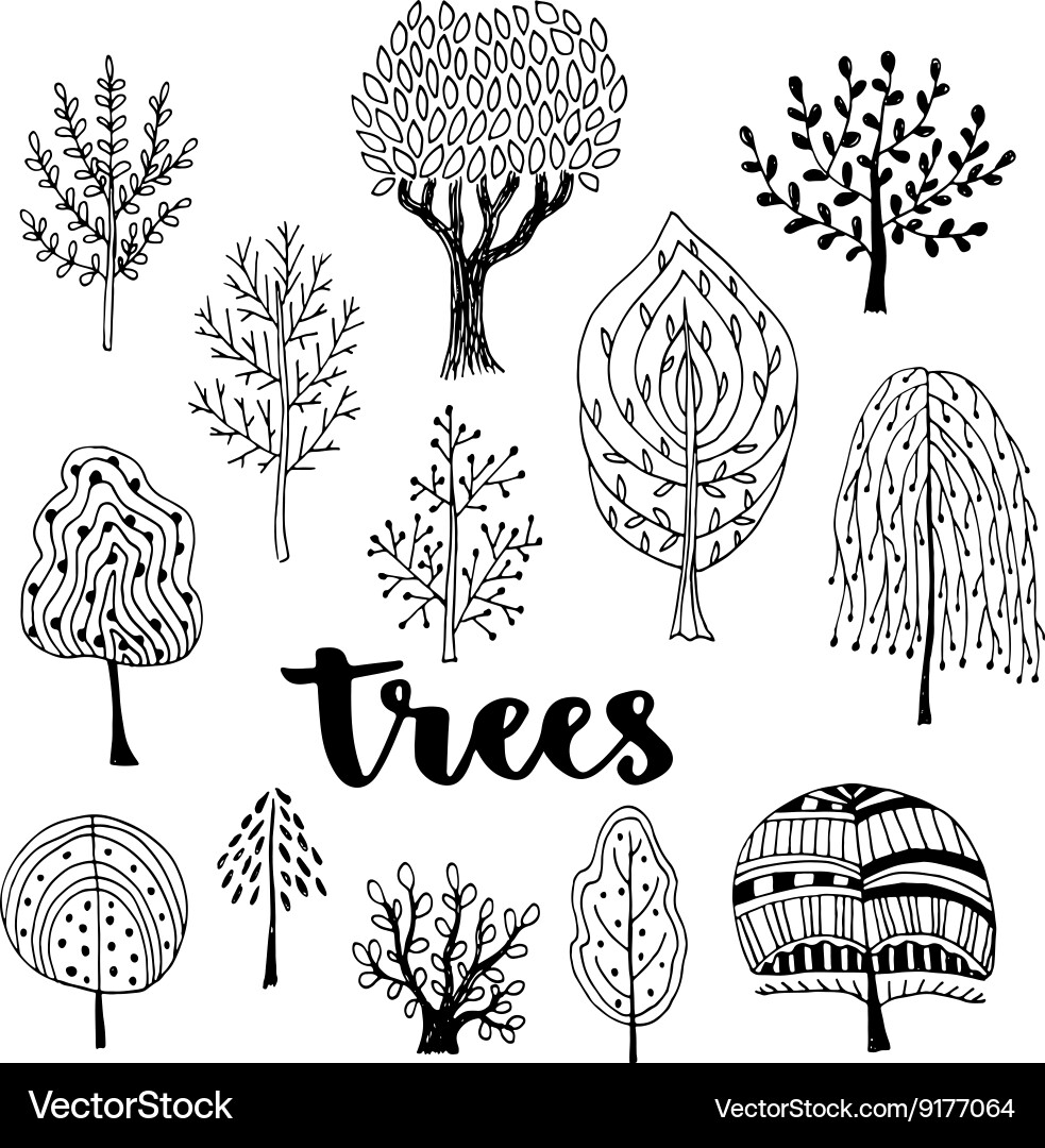 Trees set hand drawn collection Royalty Free Vector Image