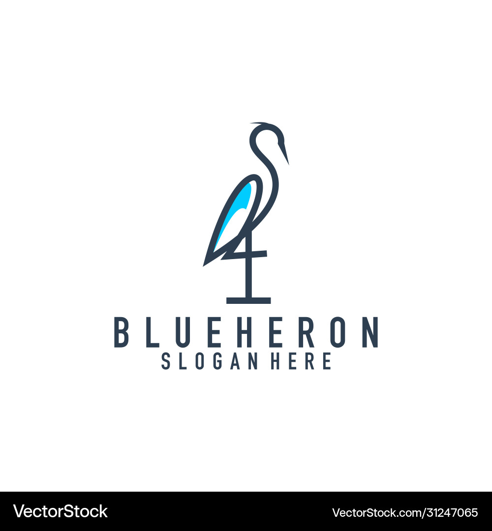 Blue heron line art logo design Royalty Free Vector Image