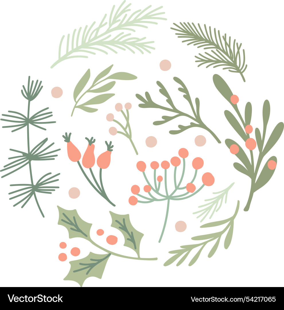 Christmas foliage creating a festive circle Vector Image
