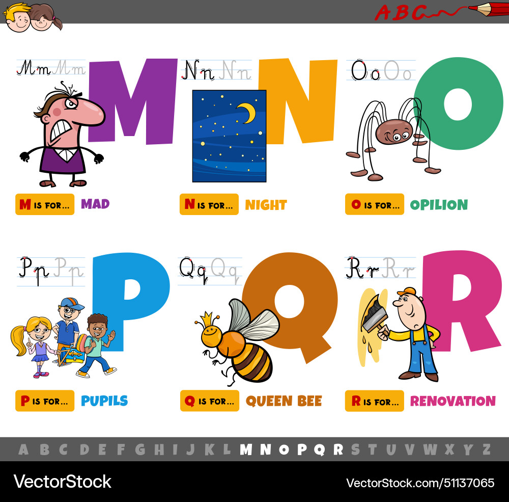 Educational cartoon alphabet letters for children Vector Image