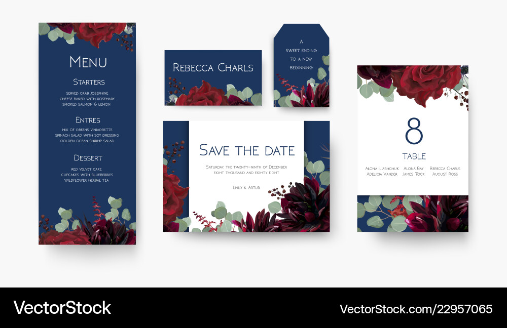 Elegant Wedding Save the Date Menu Royalty Free Vector Image
