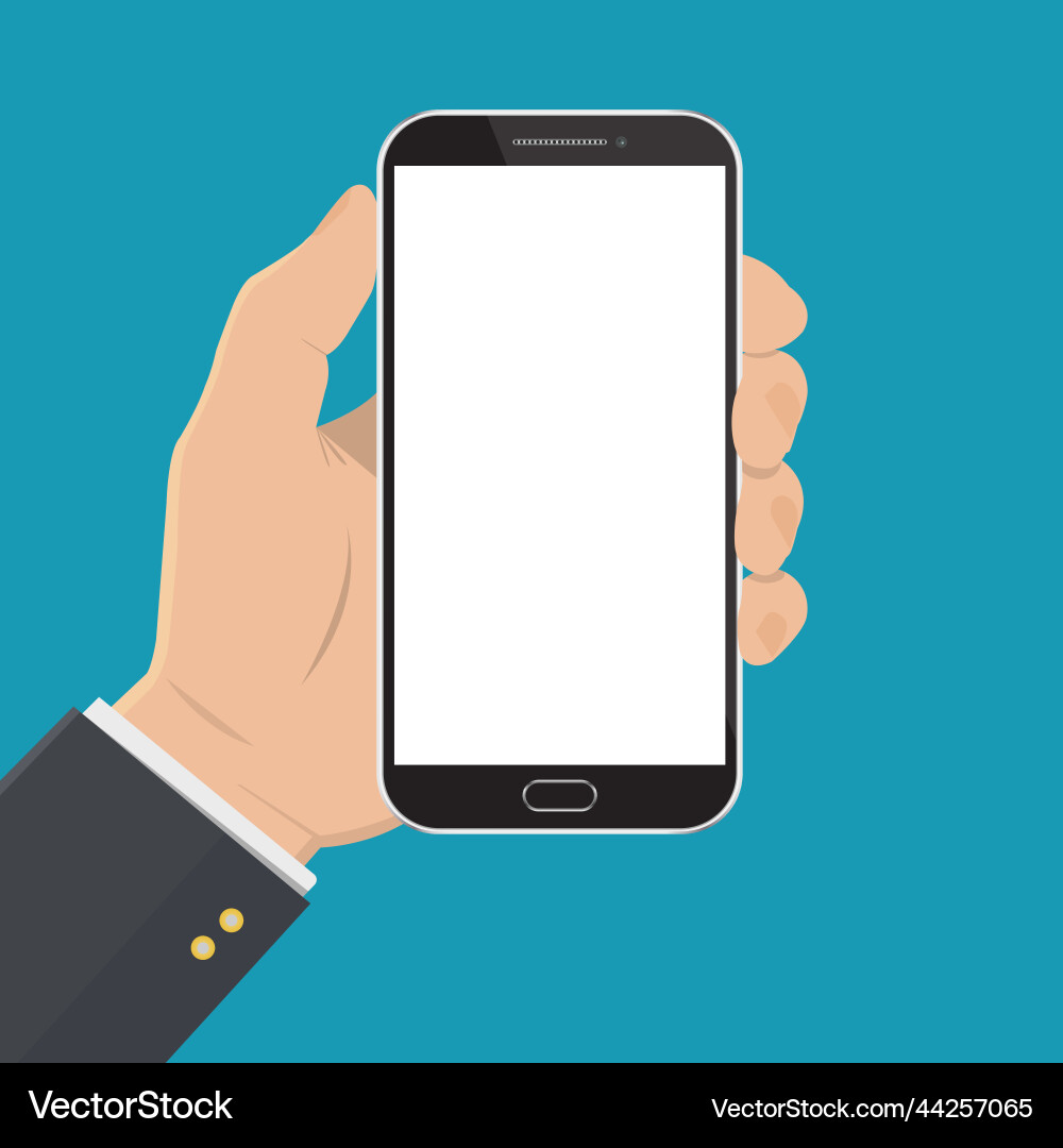 Hand holding phone with white screen blank Vector Image
