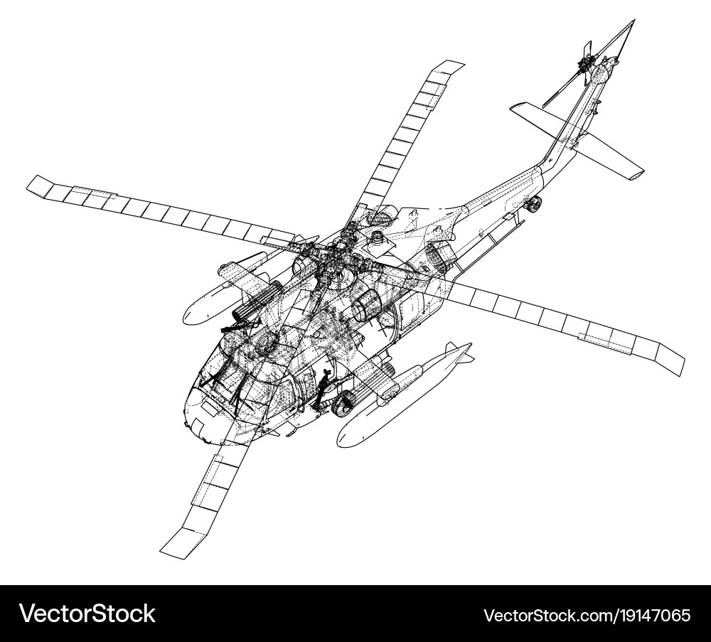 Helicopter outline military equipment Royalty Free Vector
