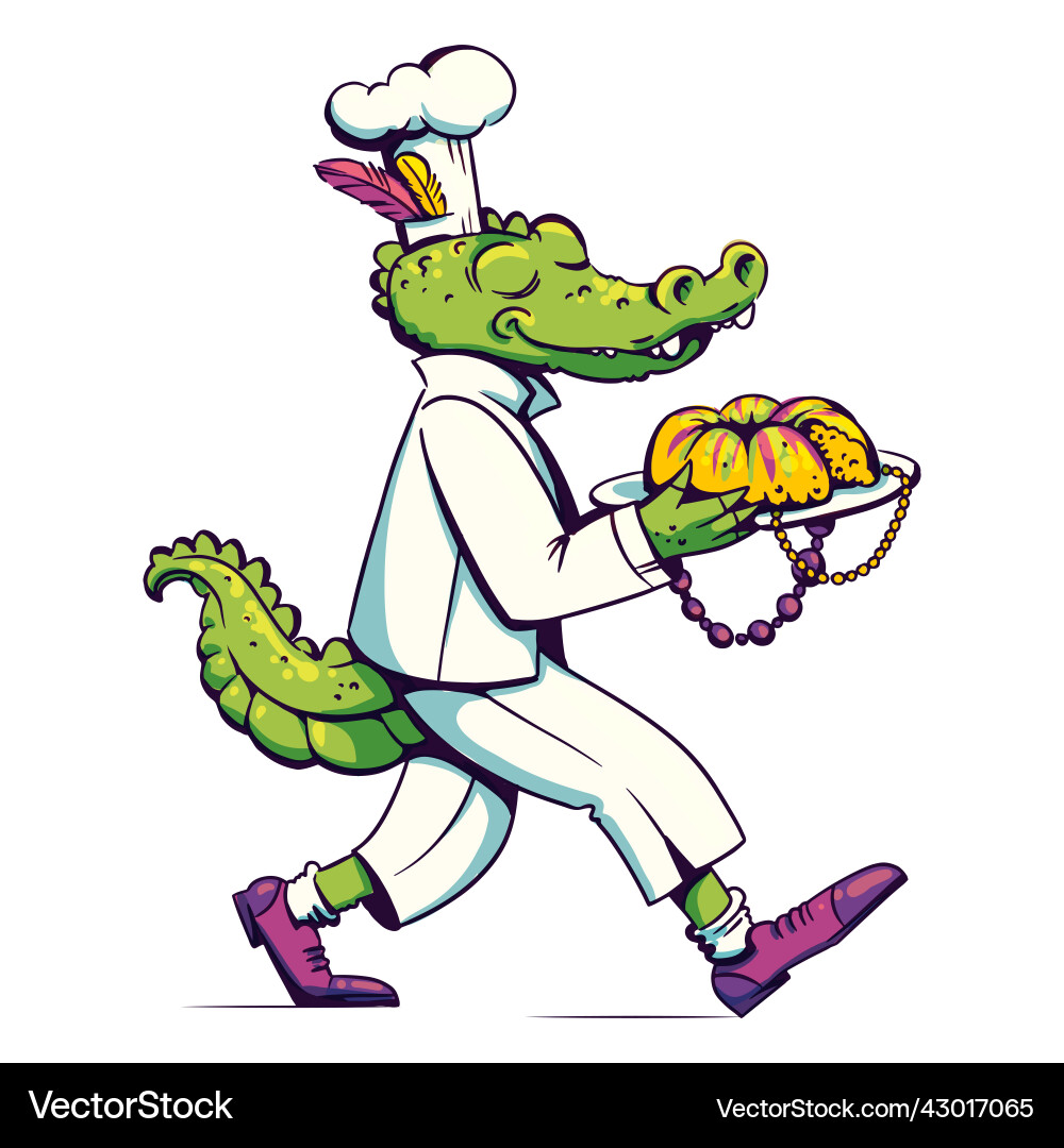 Mardi gras alligator chef Royalty Free Vector Image