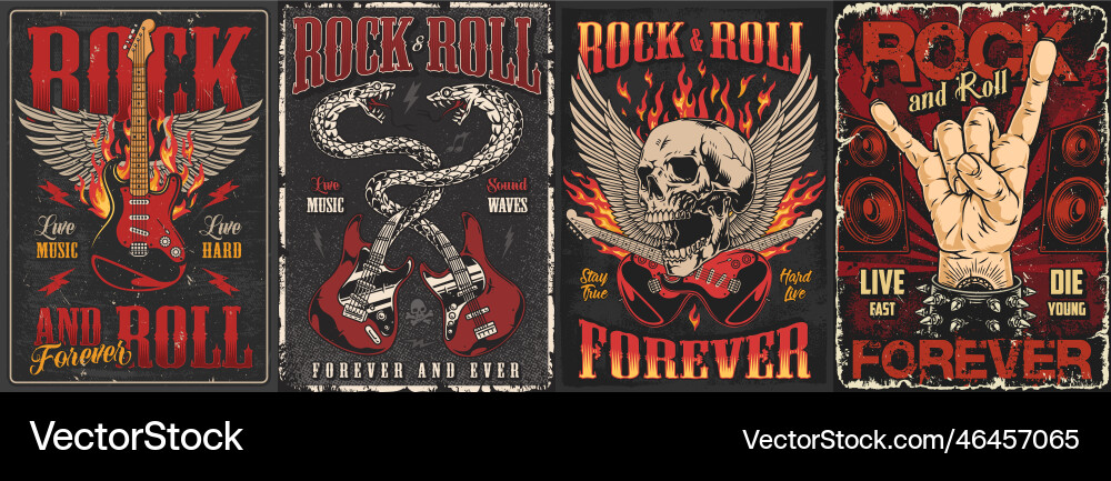 Rock & Roll Culture Poster Set Royalty Free Vector Image