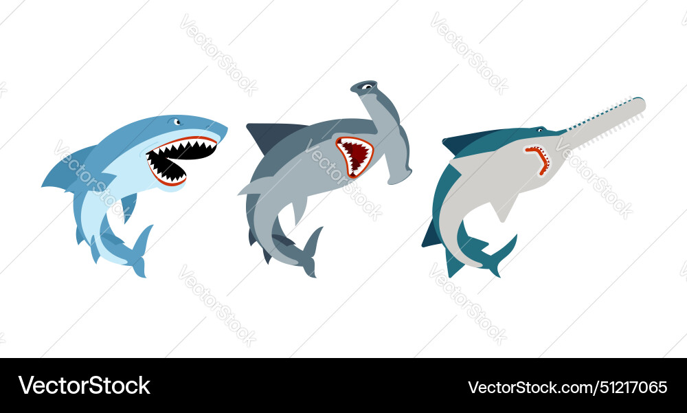 Shark set marine predator collection hammerhead Vector Image