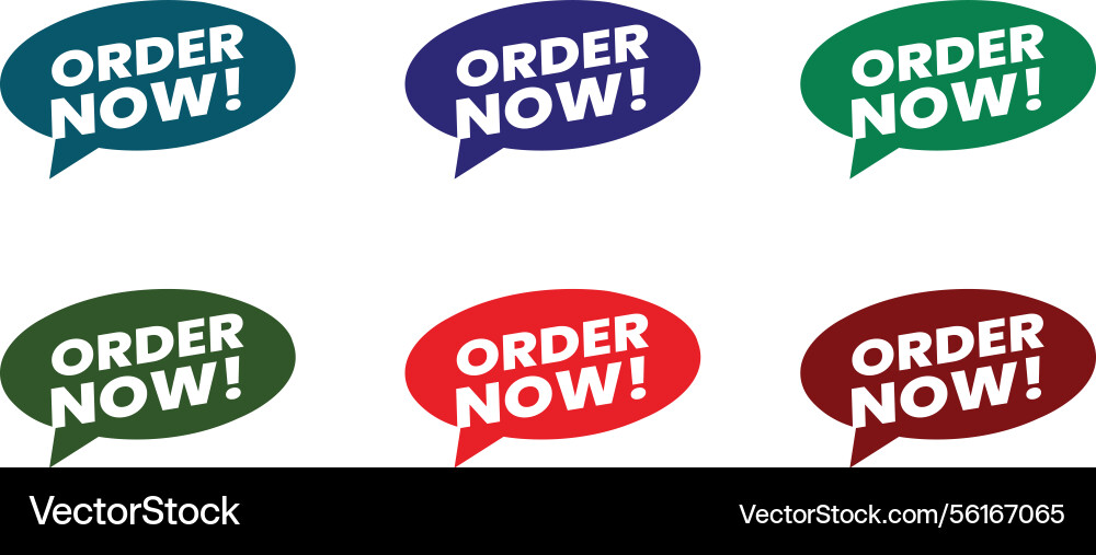 Six colorful speech bubbles with order now text Vector Image