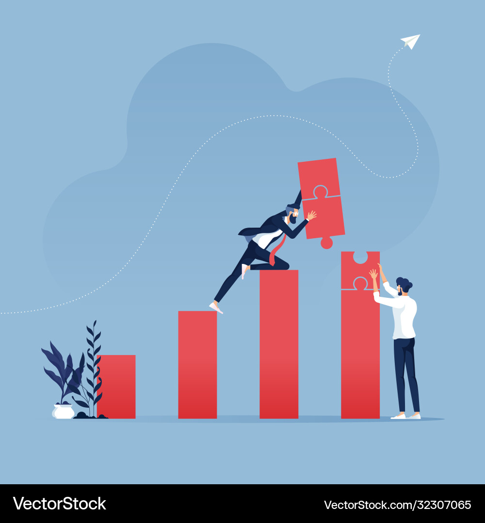 Teamwork build target sales with jigsaw Royalty Free Vector