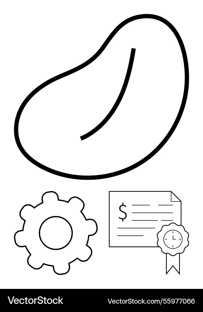 Abstract bean shape with gear and certificate Vector Image