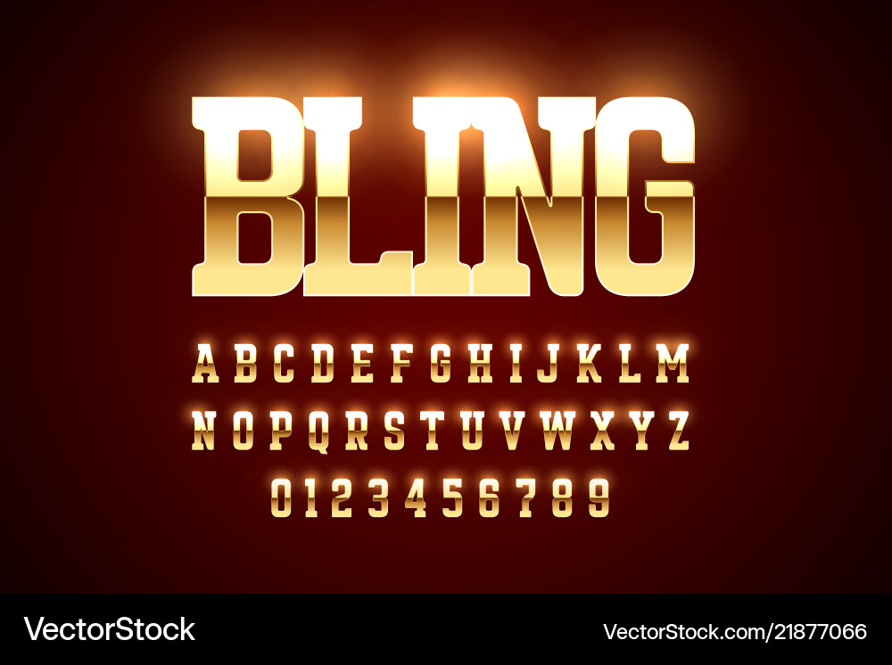 Bling style gold font design alphabet letters Vector Image