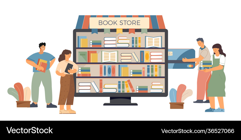 Book shop online flat composition Royalty Free Vector Image