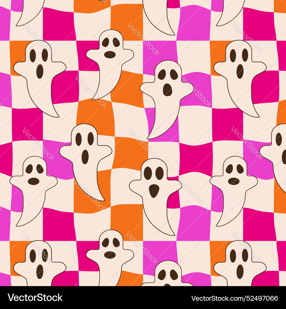 Ghosts seamless pattern on warped checkerboards Vector Image