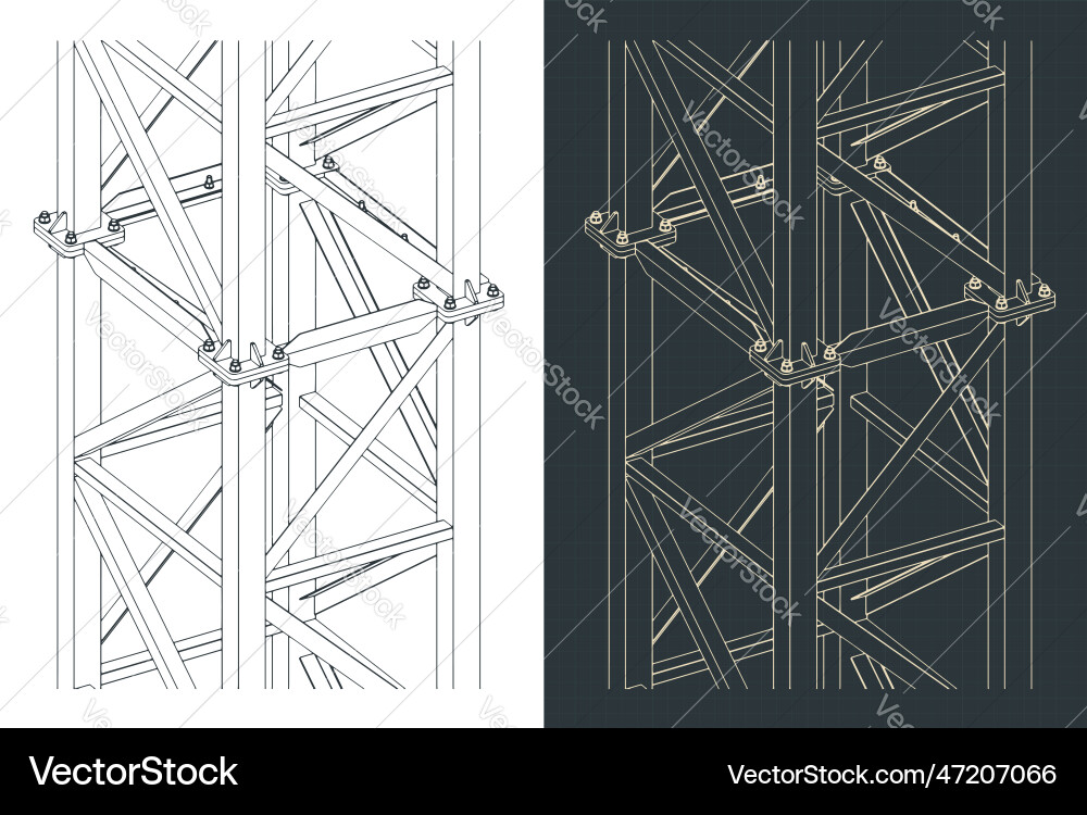 Steel metal frame isometric blueprints Royalty Free Vector