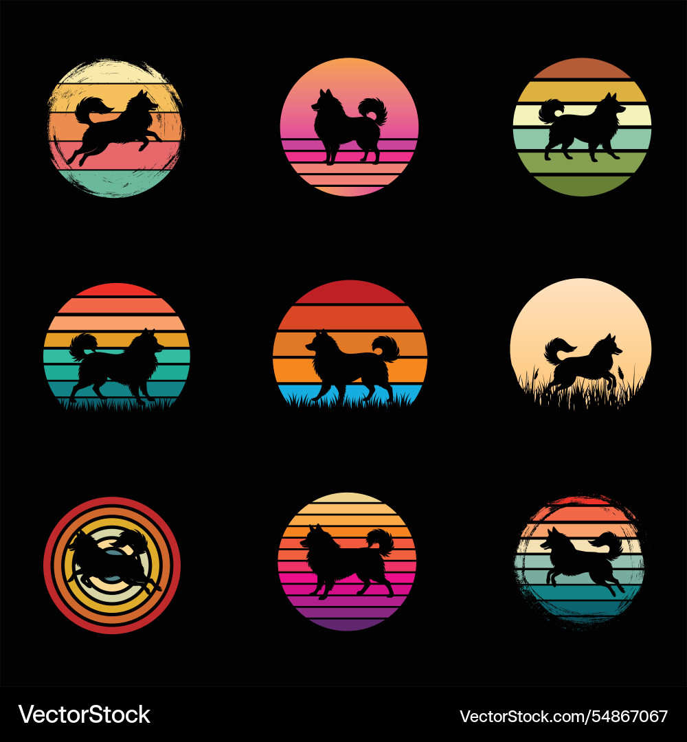 American eskimo sunset retro bundle Royalty Free Vector