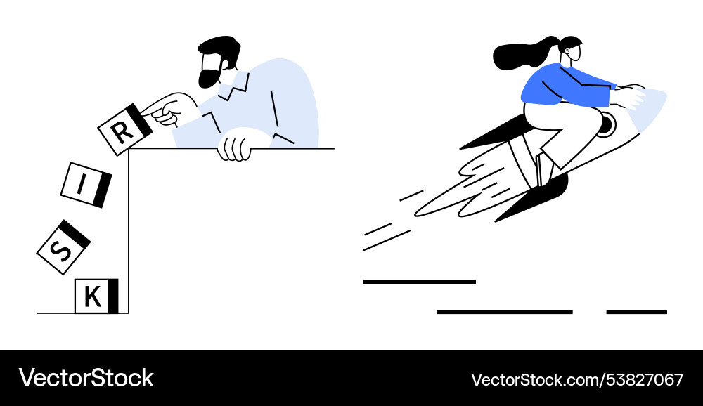 Man knocking over risk blocks and woman riding Vector Image
