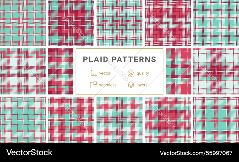 Plaid patterns in classic checks and geometric Vector Image