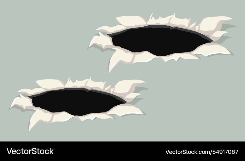 Two jagged holes in a paper surface Royalty Free Vector