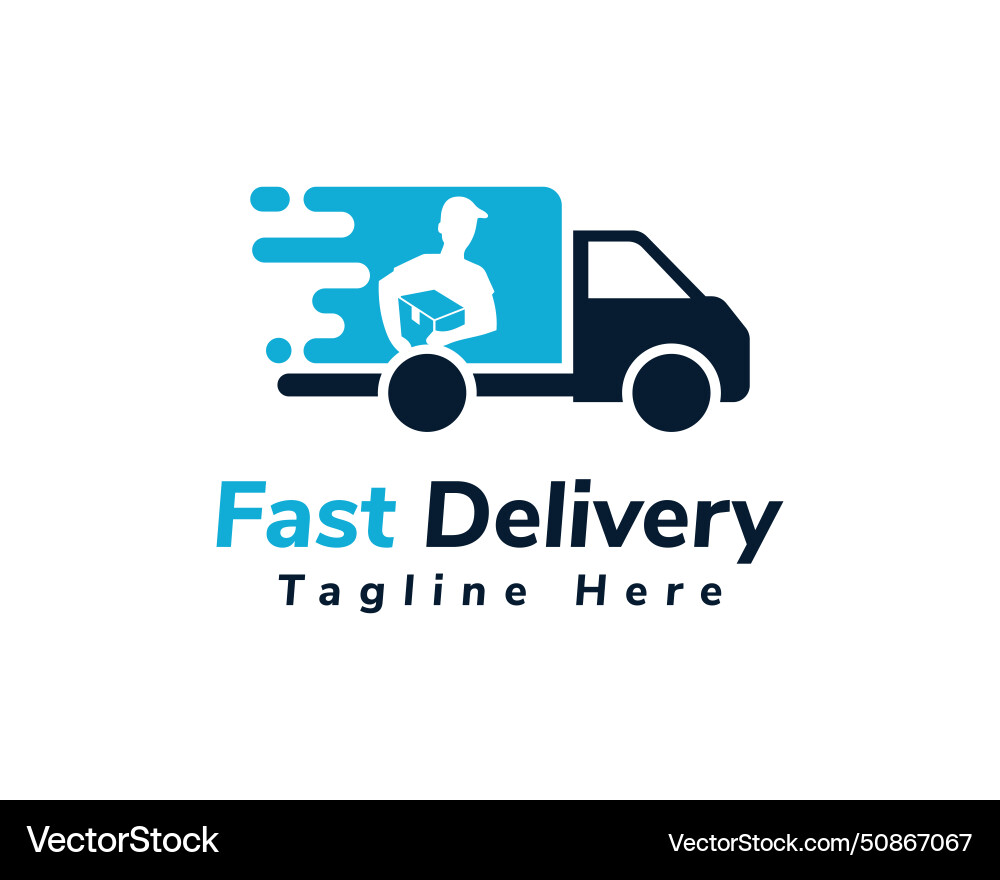 Van car and delivery man express logo Royalty Free Vector