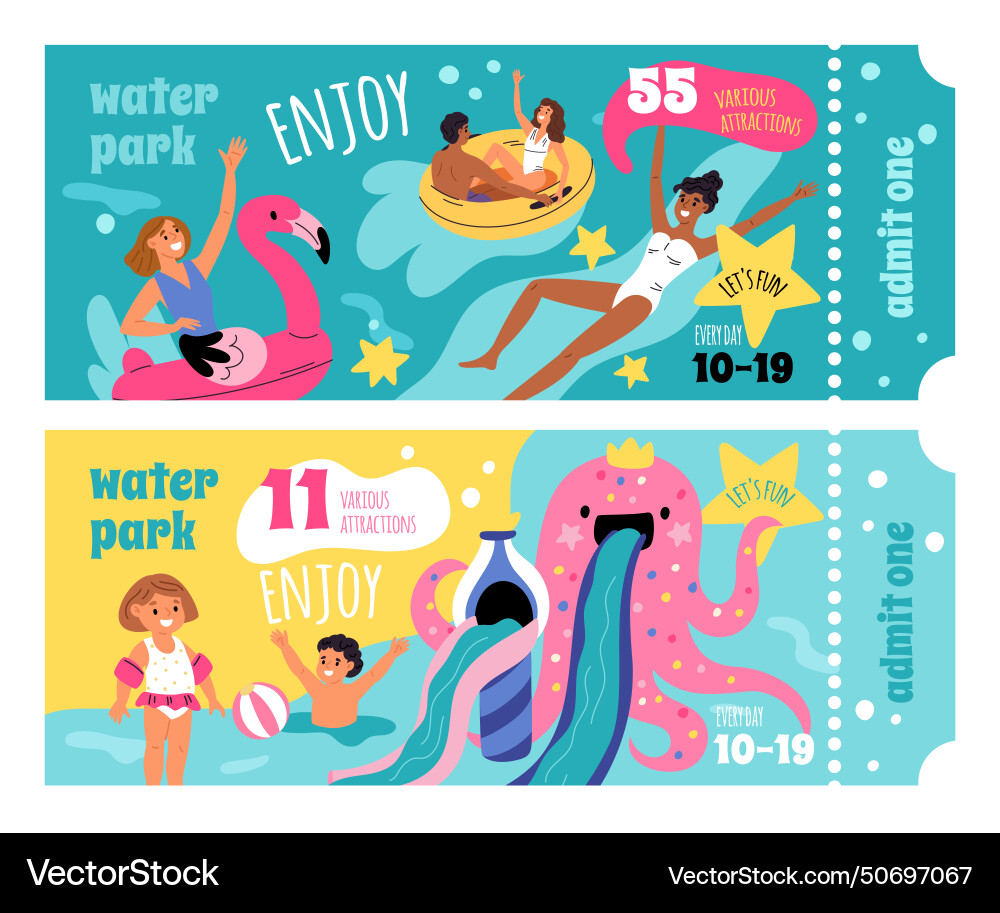Water park tickets beach and pool party colored Vector Image