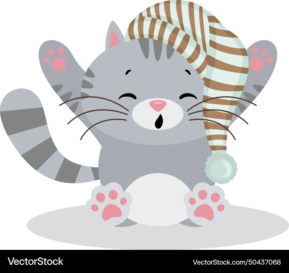 Funny cat wakes up and stretches Royalty Free Vector Image