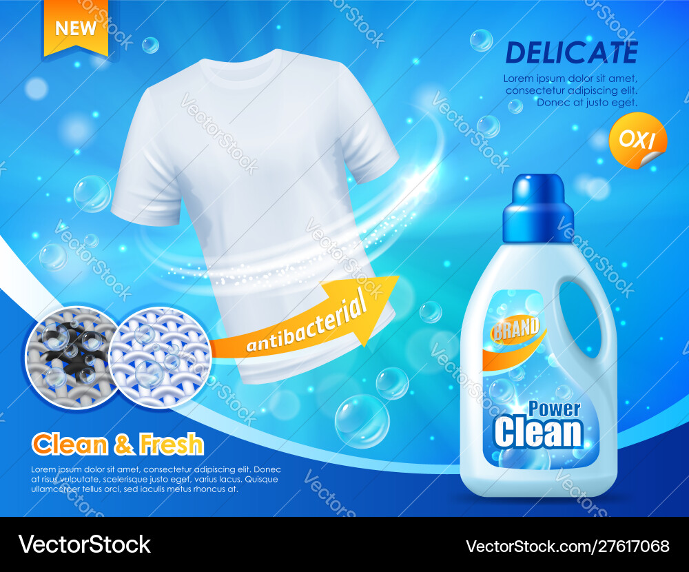 Liquid laundry detergent washing powder mockup Vector Image