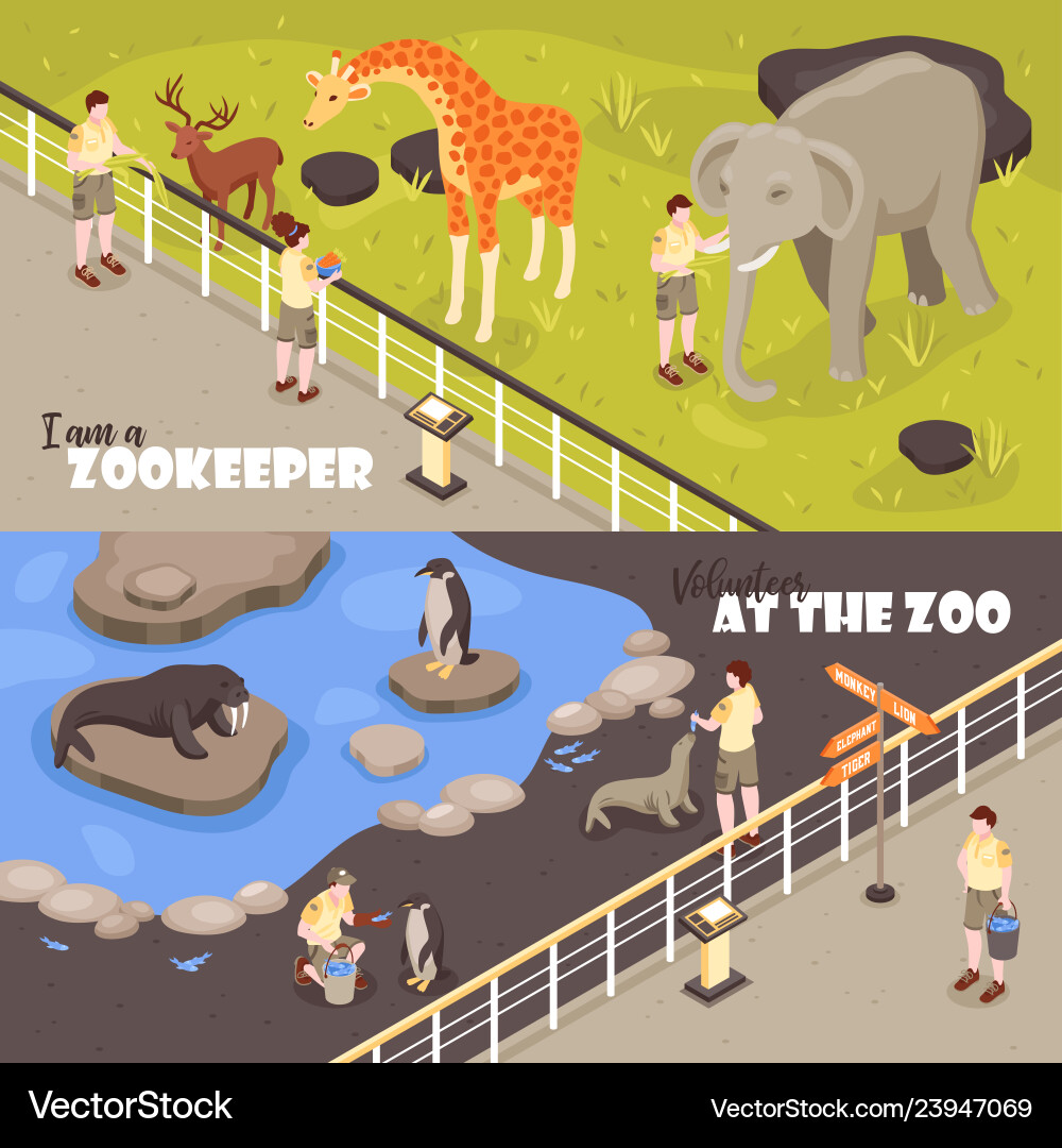 At zoo horizontal banners Royalty Free Vector Image