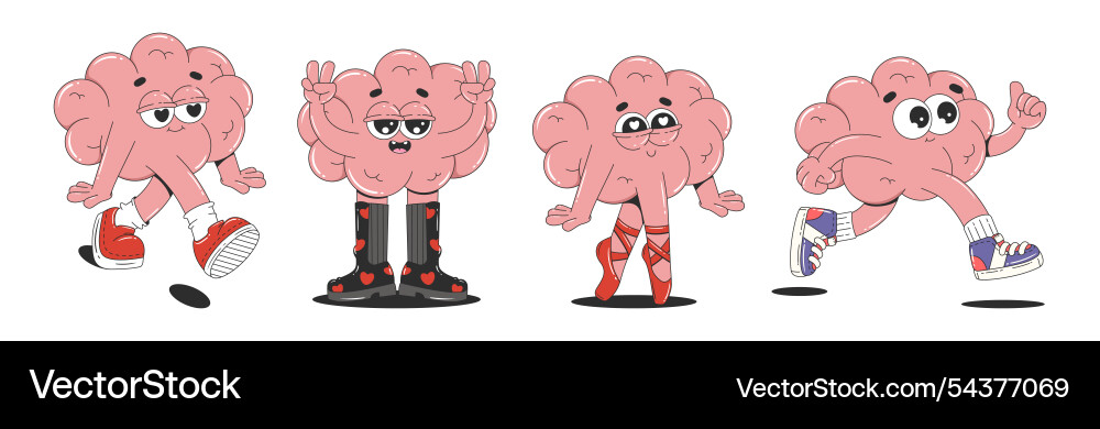 Cartoon human brain character set Royalty Free Vector Image
