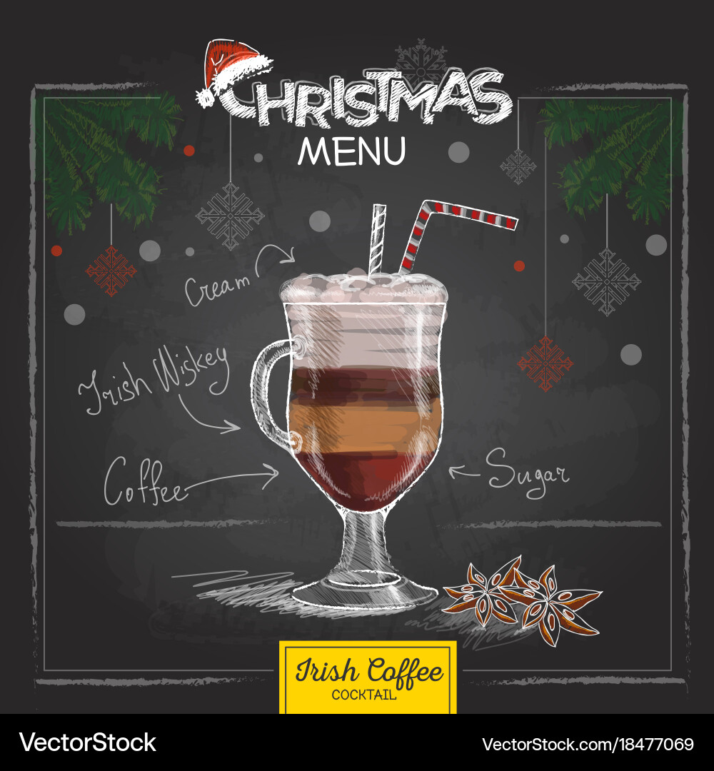 Chalk drawing christmas cocktail menu design Vector Image
