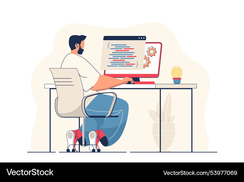 Programmer working concept for web banner man Vector Image