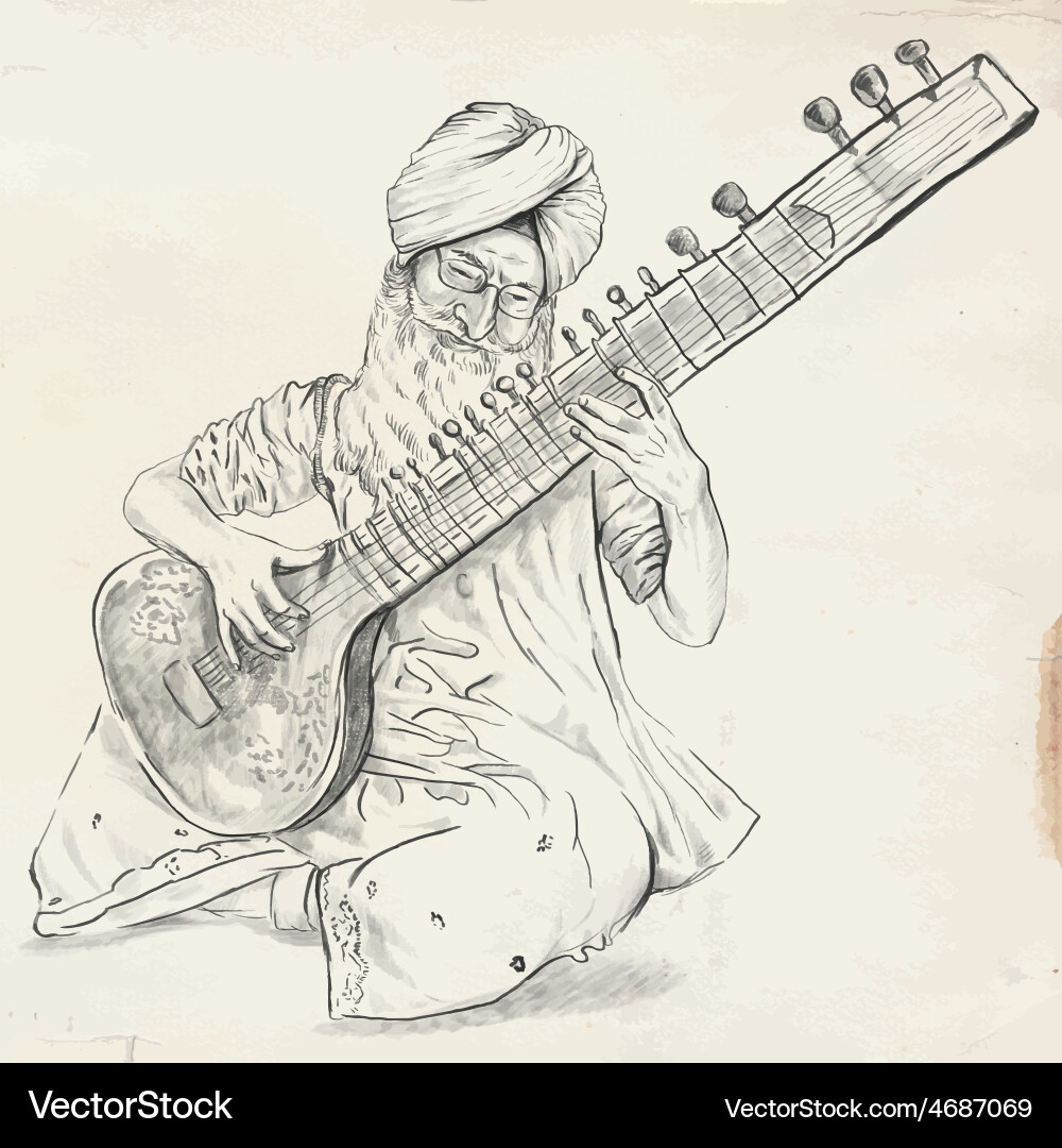 Tanpura player - converted Royalty Free Vector Image
