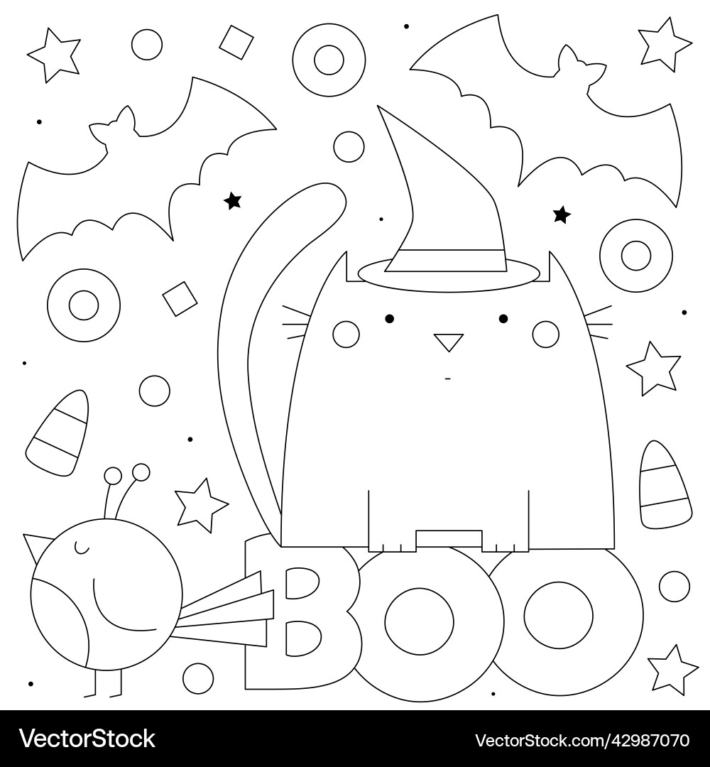 Boo coloring page black and white Royalty Free Vector Image