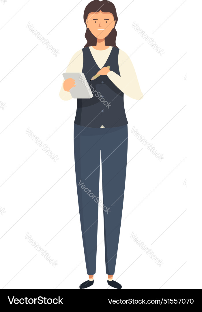 Young woman taking notes while standing holding Vector Image