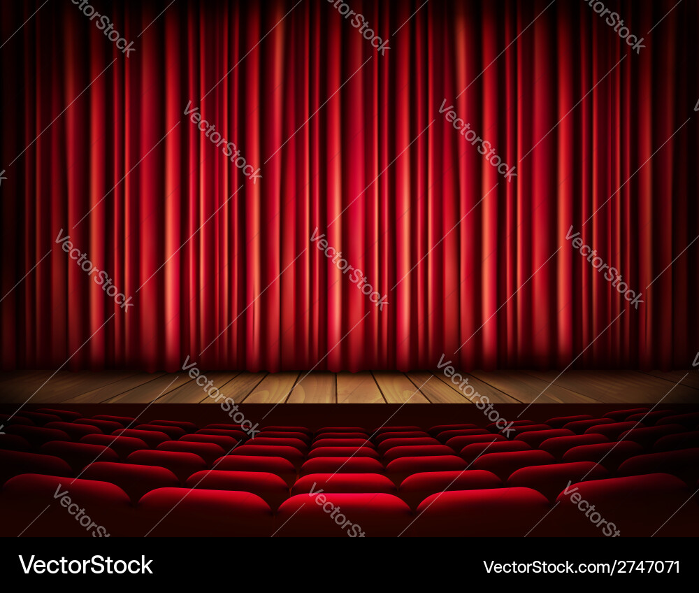 A theater stage with red curtain seats Royalty Free Vector