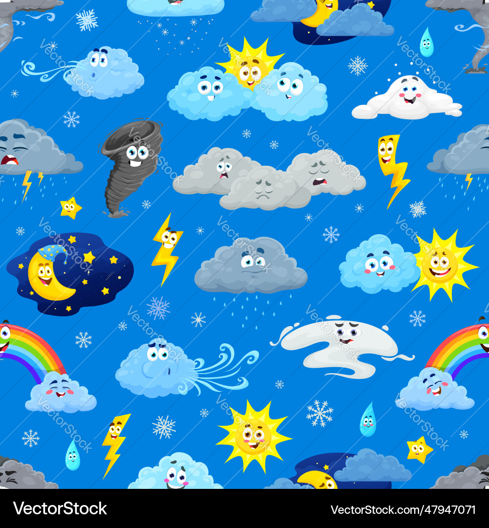 Cute Weather Characters Seamless Pattern Vector Image