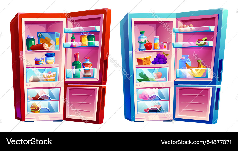 Fridge open view set Royalty Free Vector Image