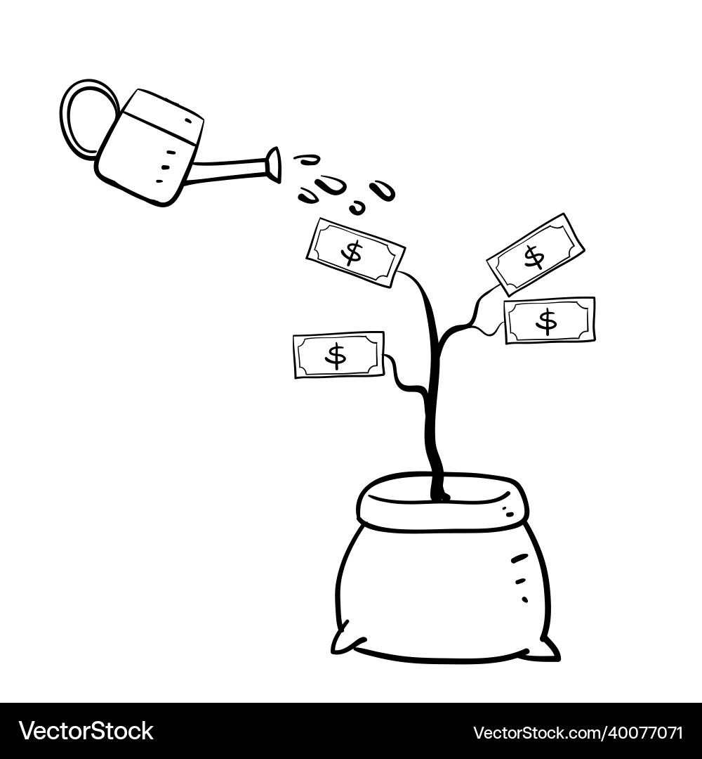 Hand drawn doodle watering money tree symbol Vector Image