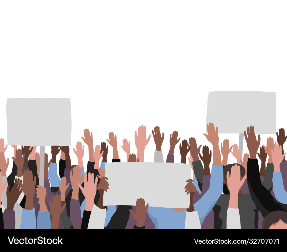 Hands up pattern with banners public protest Vector Image