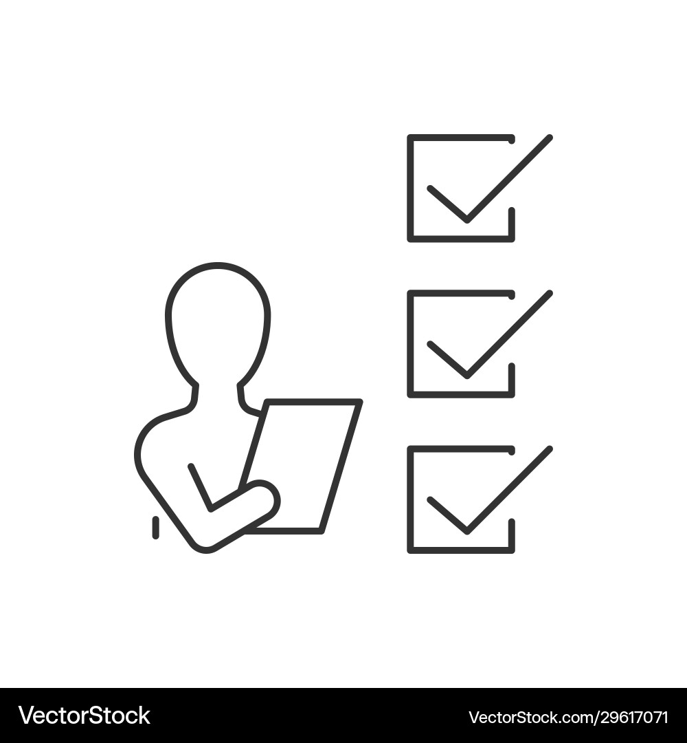 Man with checklist line icon on white background Vector Image
