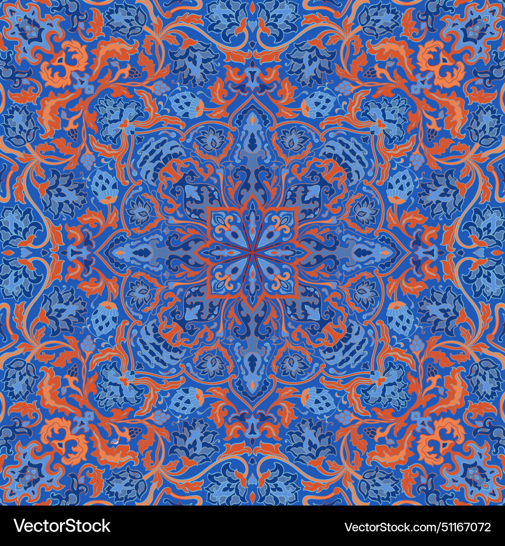 Blue filigree floral damask pattern Royalty Free Vector