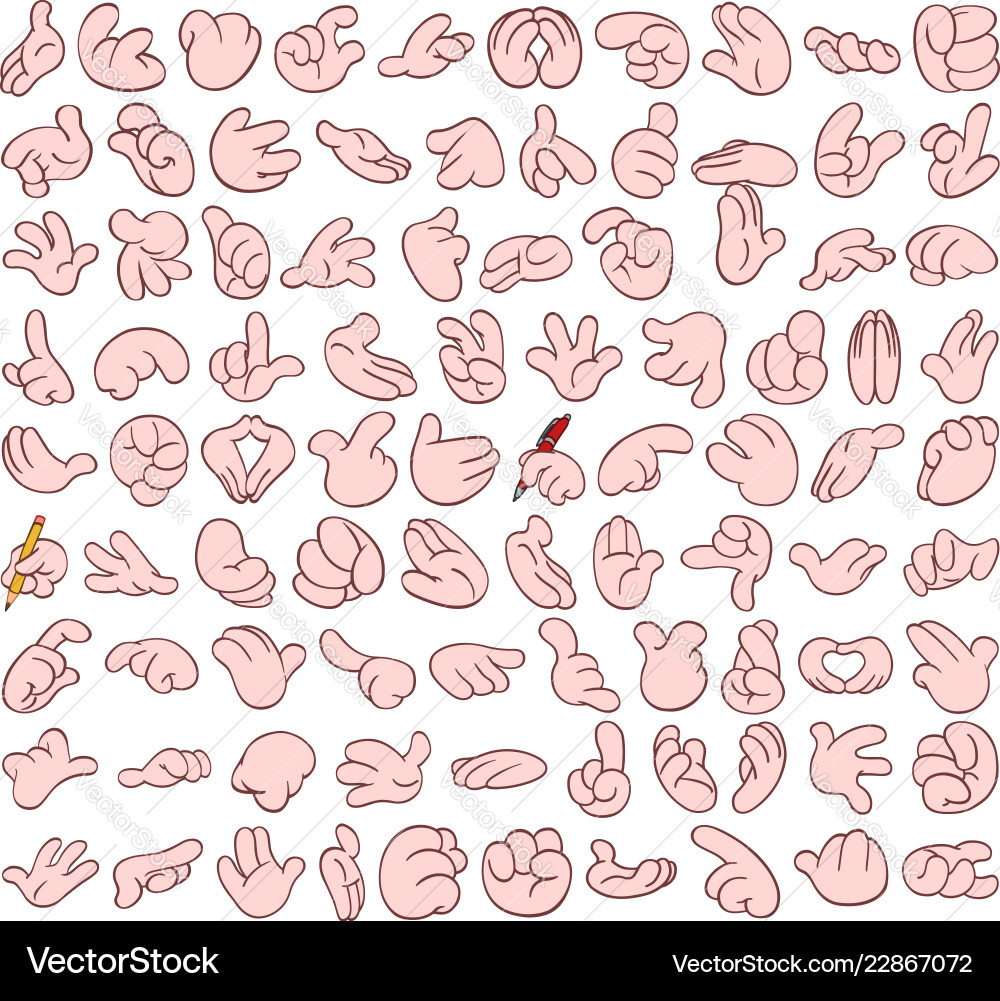 Cartoon hands set 2 skin color Royalty Free Vector Image
