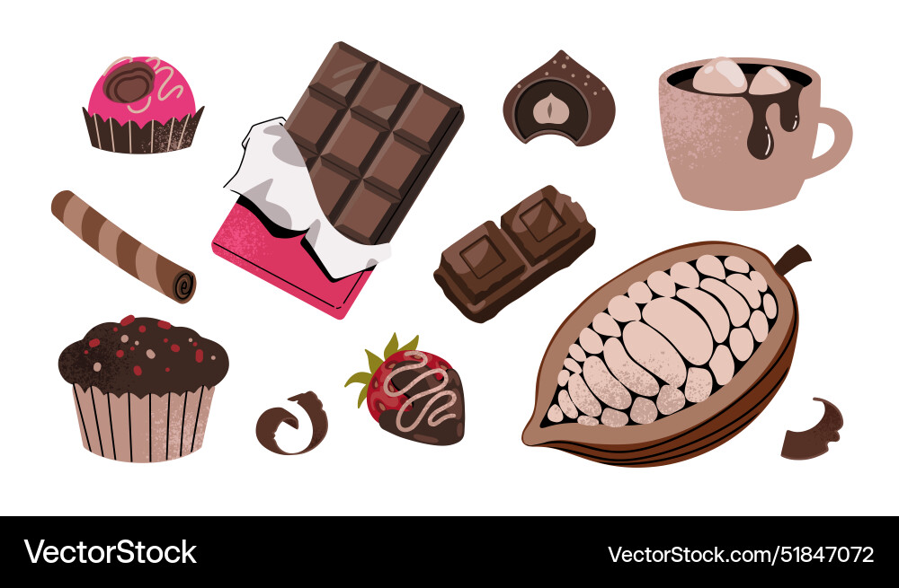 Chocolate set stickers with bar cocoa Royalty Free Vector