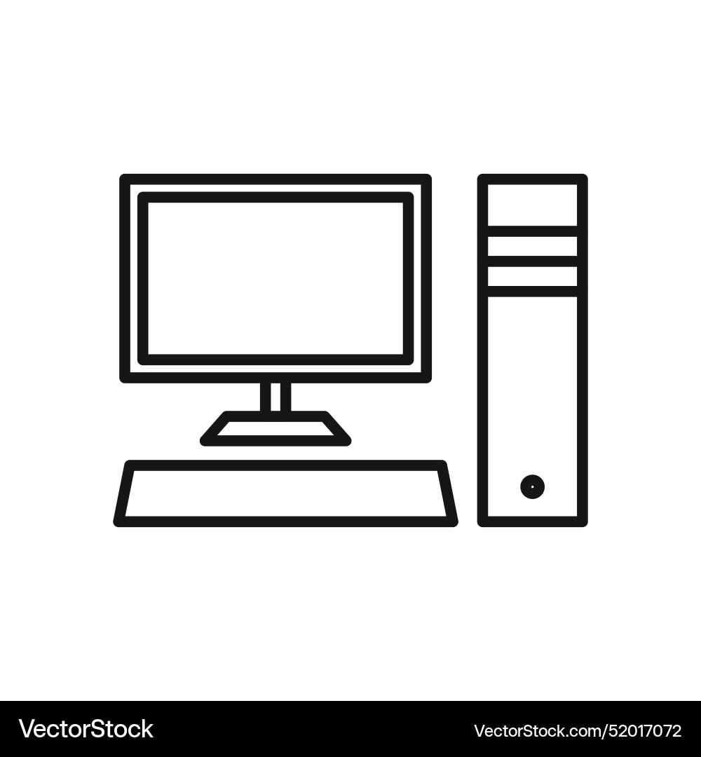 Desktop computer icon black line art Royalty Free Vector